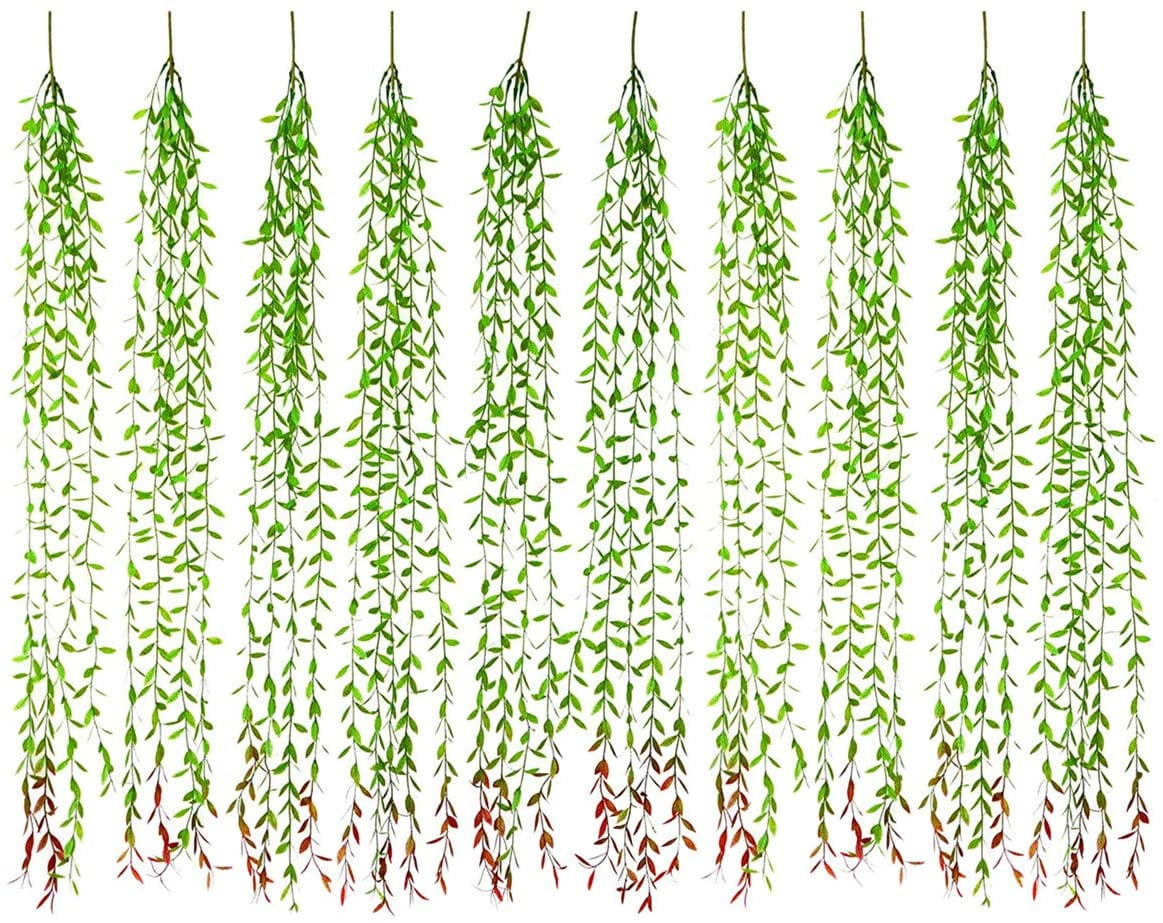 Zukuco Artificial Hanging Vines, 10 Pack Fake Ivy Weeping Willow ...