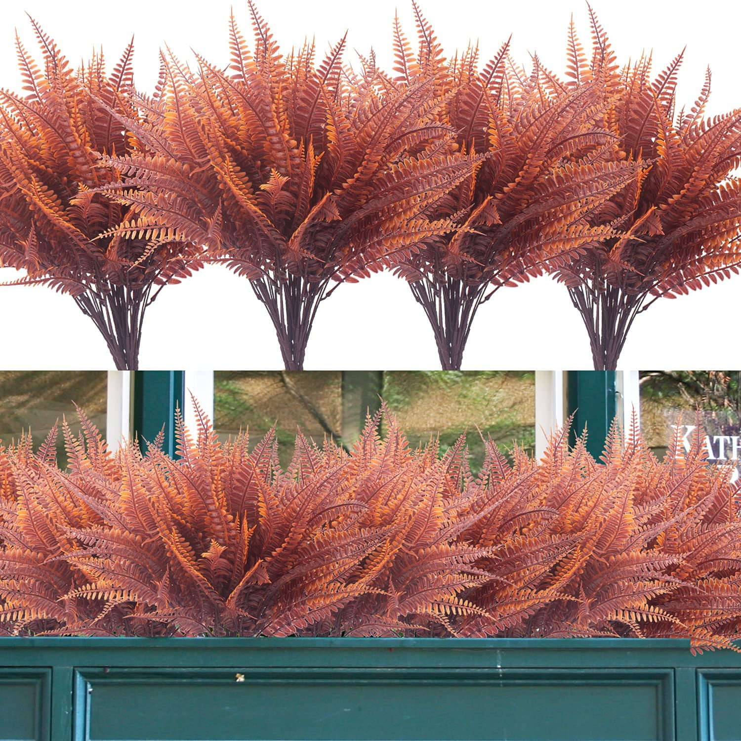 Zukuco Artificial Plants, Fake Boston Fern Greenery Outdoor UV ...