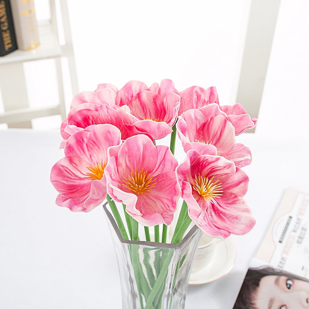 Zukuco Artificial Poppy Silk Flowers for Home Decor and Wedding, Faux ...