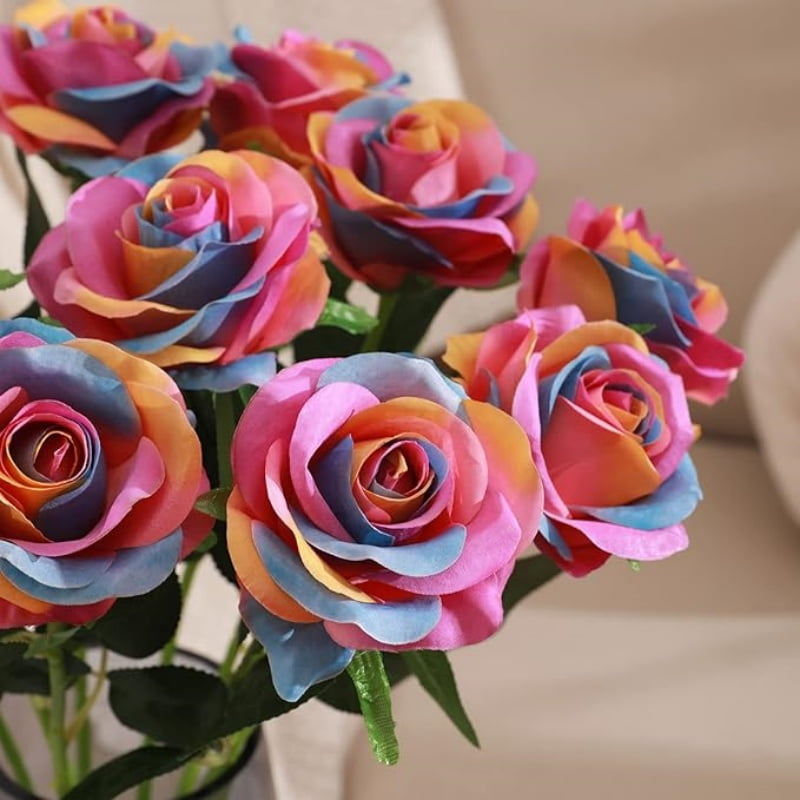 Zukuco Artificial Rainbow Flowers, 6PCS Rainbow Roses Bouquet Fake ...