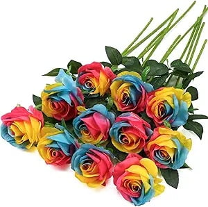 Zukuco Artificial Rainbow Flowers, 6PCS Rainbow Roses Bouquet Fake ...