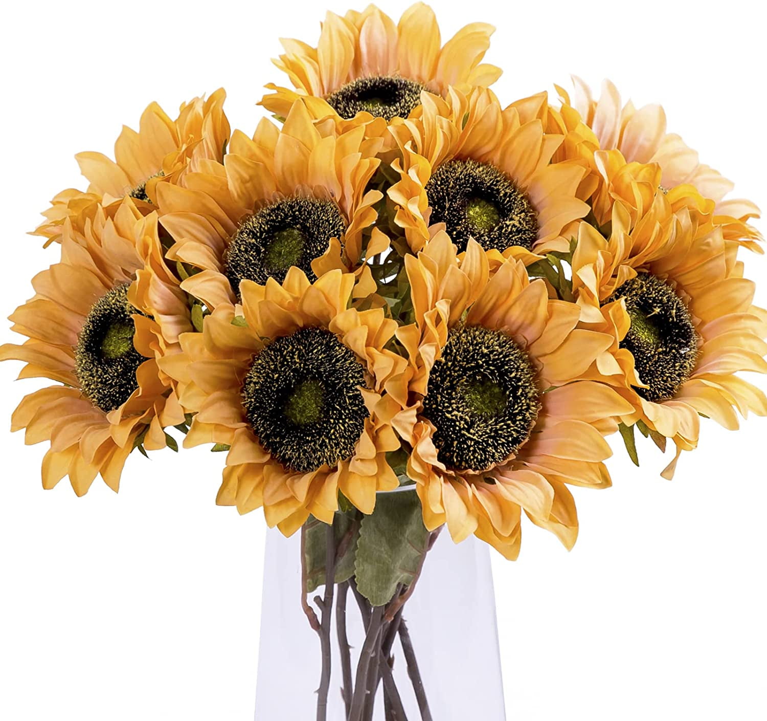 Zukuco Artificial Sunflowers with Stems, 6pcs Faux Silk Sunflower Bulk ...
