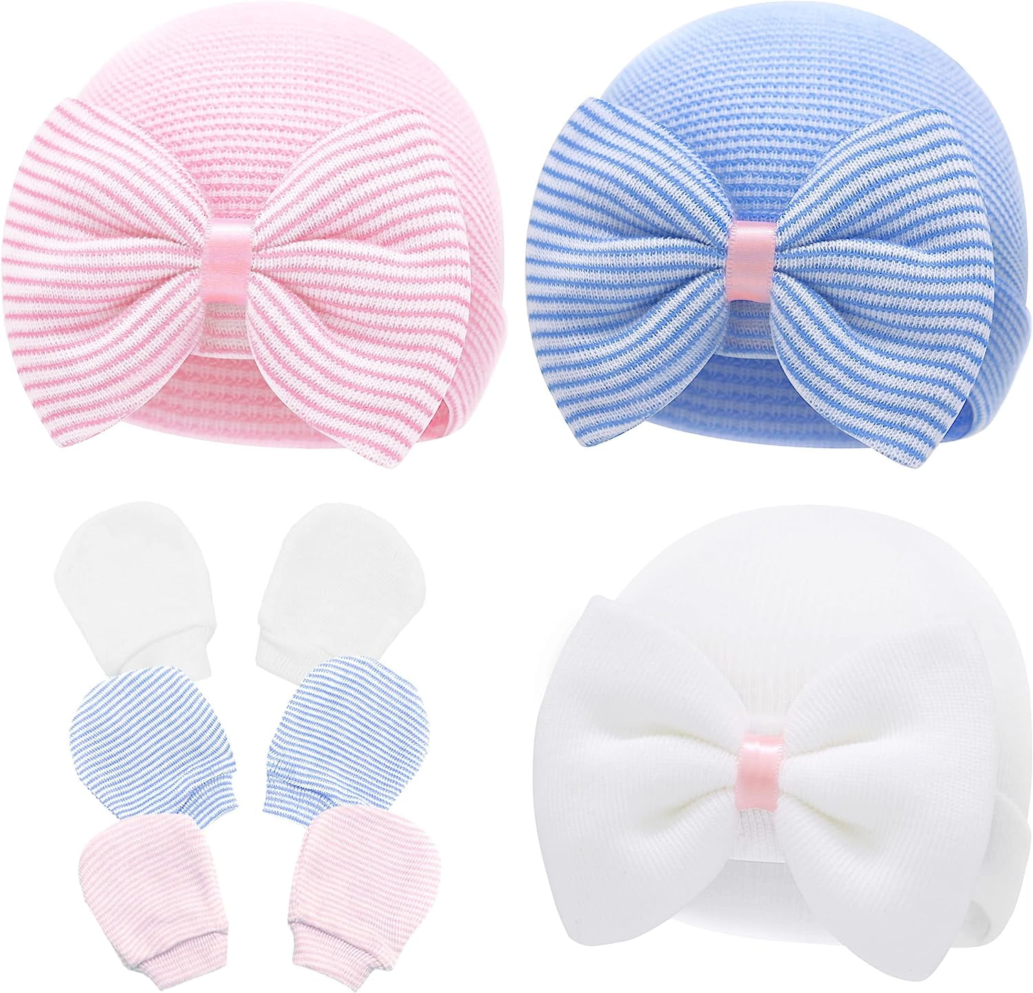 Zukuco Newborn Infant Knit Beanies: Baby Boy Hat and Mitten Set for ...