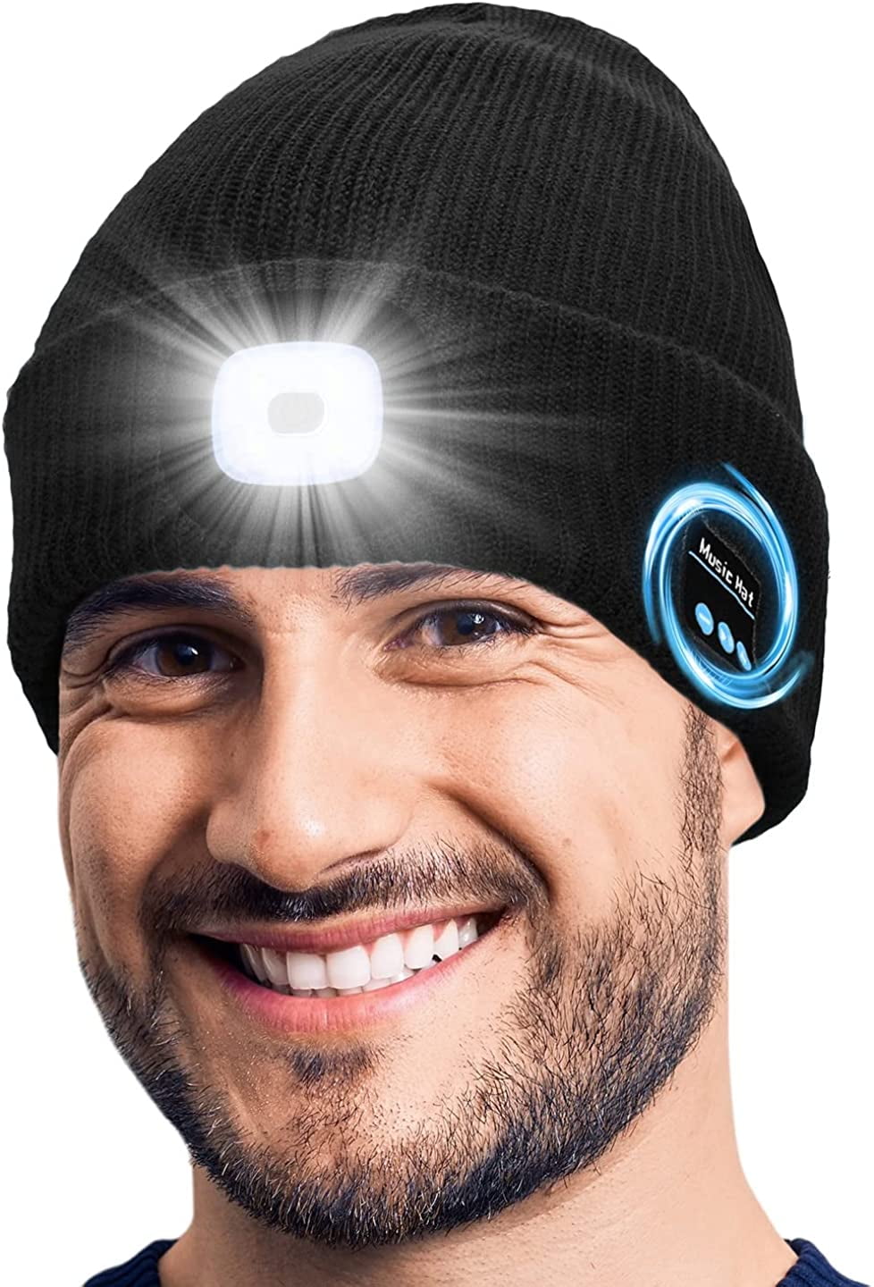 Zukuco Bluetooth Beanie Hat with Light, USB Rechargeable Winter Knitted ...