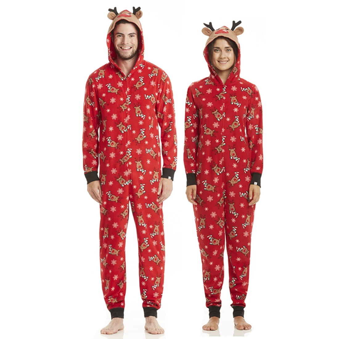 Zukuco Christmas Couple Matching Pajamas Reindeer Long Sleeve One Piece ...