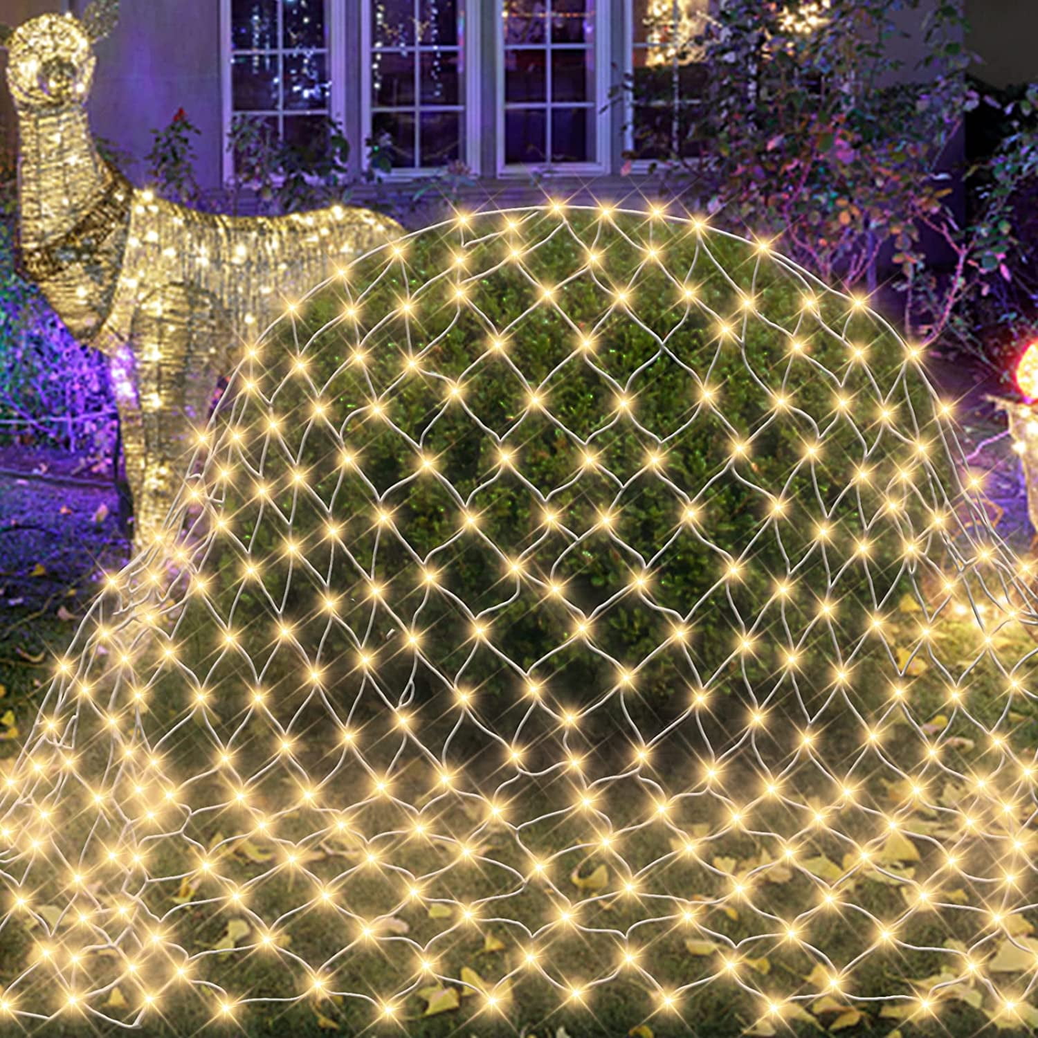 Zukuco Christmas Net Lights Outdoor Mesh Lights Plug in 96 LED 5 x 5 FT ...