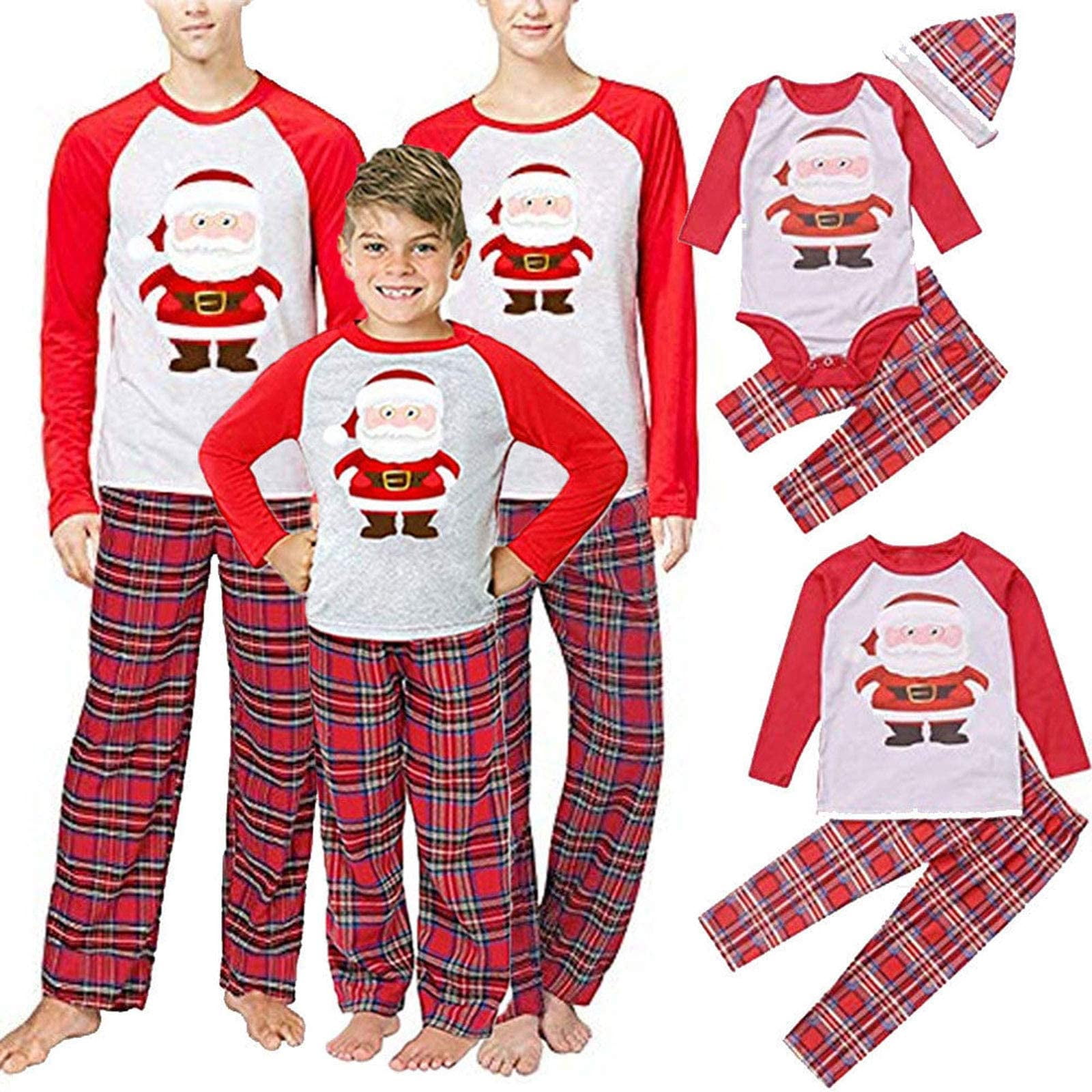 Zukuco Christmas Pjs Family Matching Santa Top and Plaid Pants Pajamas ...