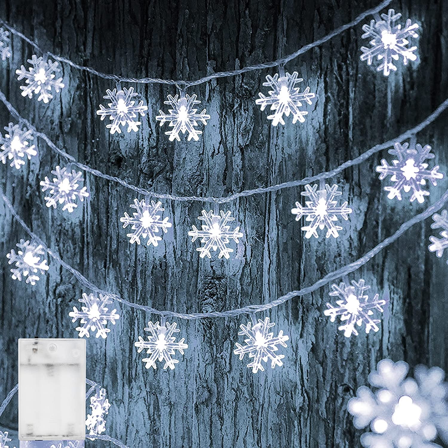 Zukuco Christmas Snowflake String Lights, 40 LED 20 FT Battery Operated ...