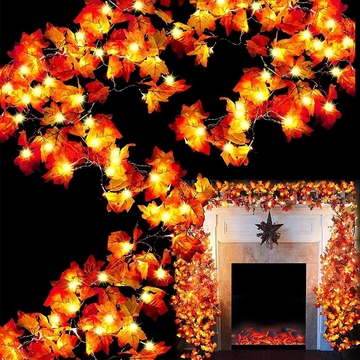 Zukuco Fall Solar Lights Outdoor Decorative, 16.4FT 50 LEDs and 8 Modes ...