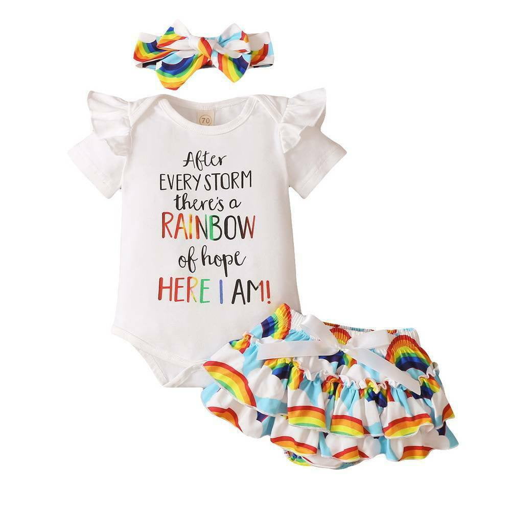 Zukuco Infant Newborn Baby Girl Outfits Rainbow Romper Tops + Tutu Skirts + Headband Summer ...