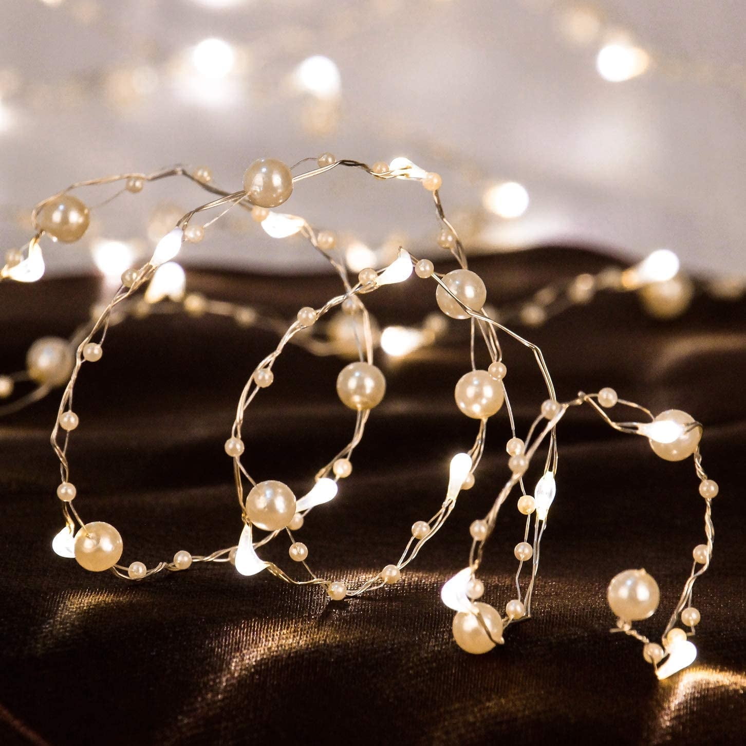 Zukuco LED Pearl Beads String Lights, 9.8FT 30 LED Battery Powered ...
