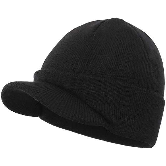 Zukuco Men's Winter Beanie Hat with Brim Warm Double Knit Cuff Beanie ...