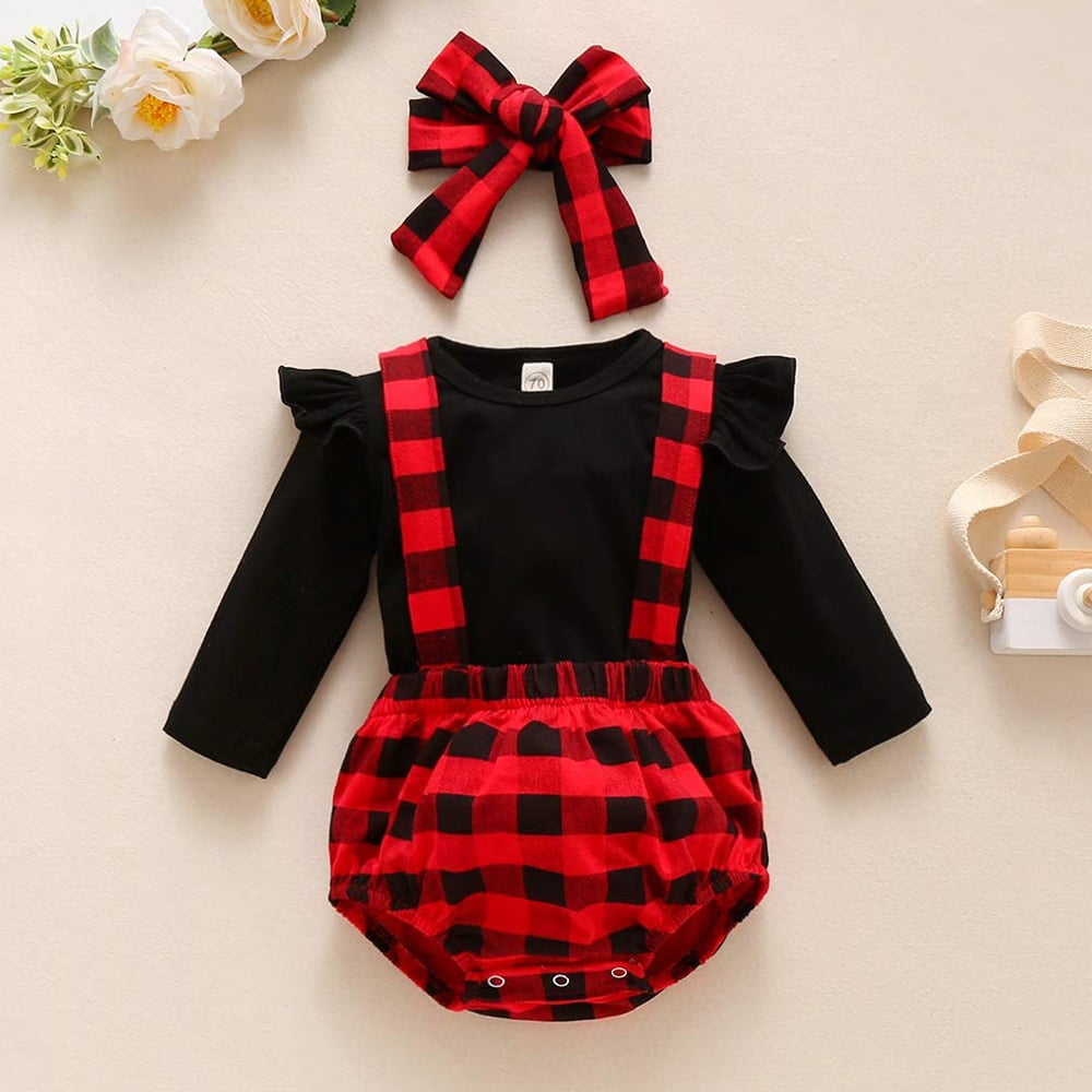 Zukuco Newborn Baby Girl Christmas Clothes Classic Plaid Ruffle Long Sleeve Romper Bodysuit ...