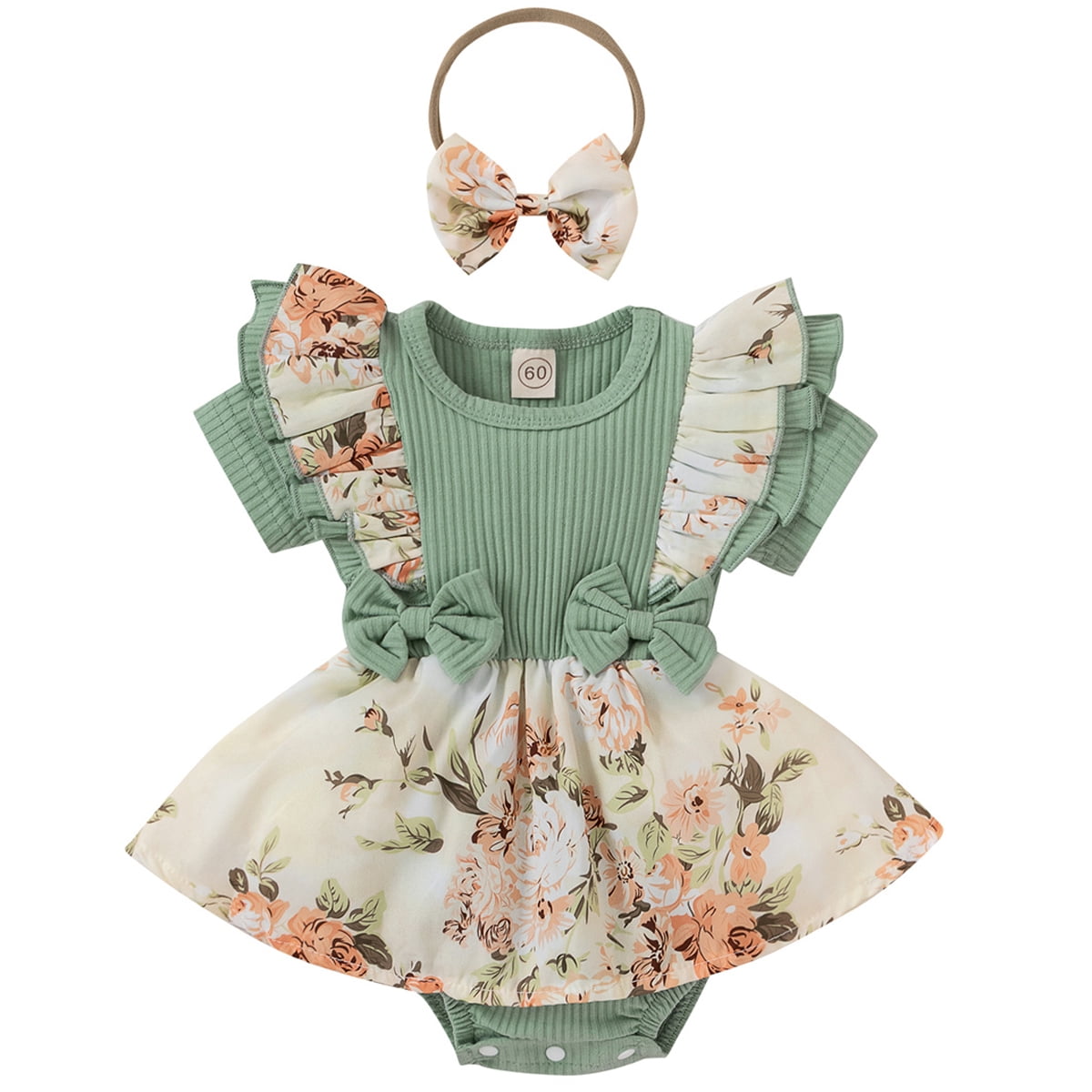 Zukuco Newborn Baby Girl Clothes Floral Suspender Dress Romper Ruffle Sleeve Onesie Outfit ...