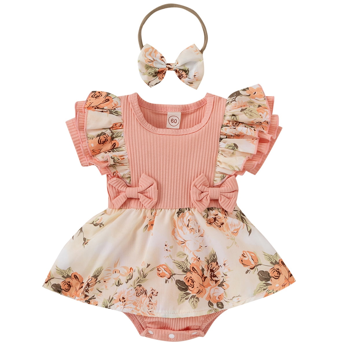 Zukuco Newborn Baby Girl Clothes Floral Suspender Dress Romper Ruffle Sleeve Onesie Outfit ...