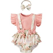 Izhansean 3PCS Newborn Baby Girl Summer Clothes Floral Romper Jumpsuit Shorts Outfits Set Coffee ...