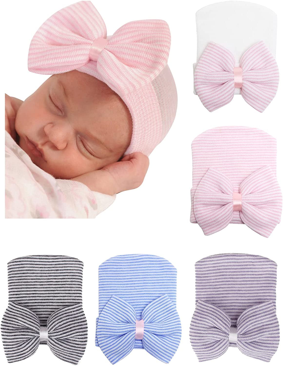 Zukuco Newborn Baby Hat Set for Baby Girls Soft Infant Baby Beanie Knit ...