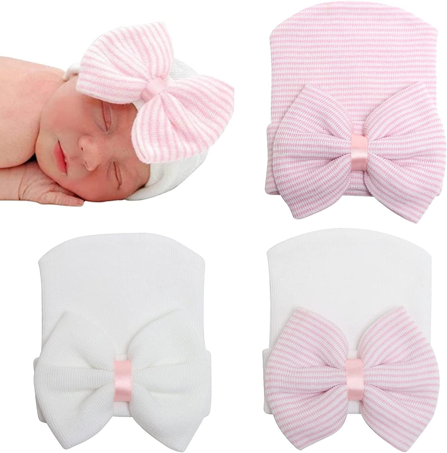 Zukuco Newborn Hospital Hat Infant Baby Hat Cap with Big Bow Soft Cute ...