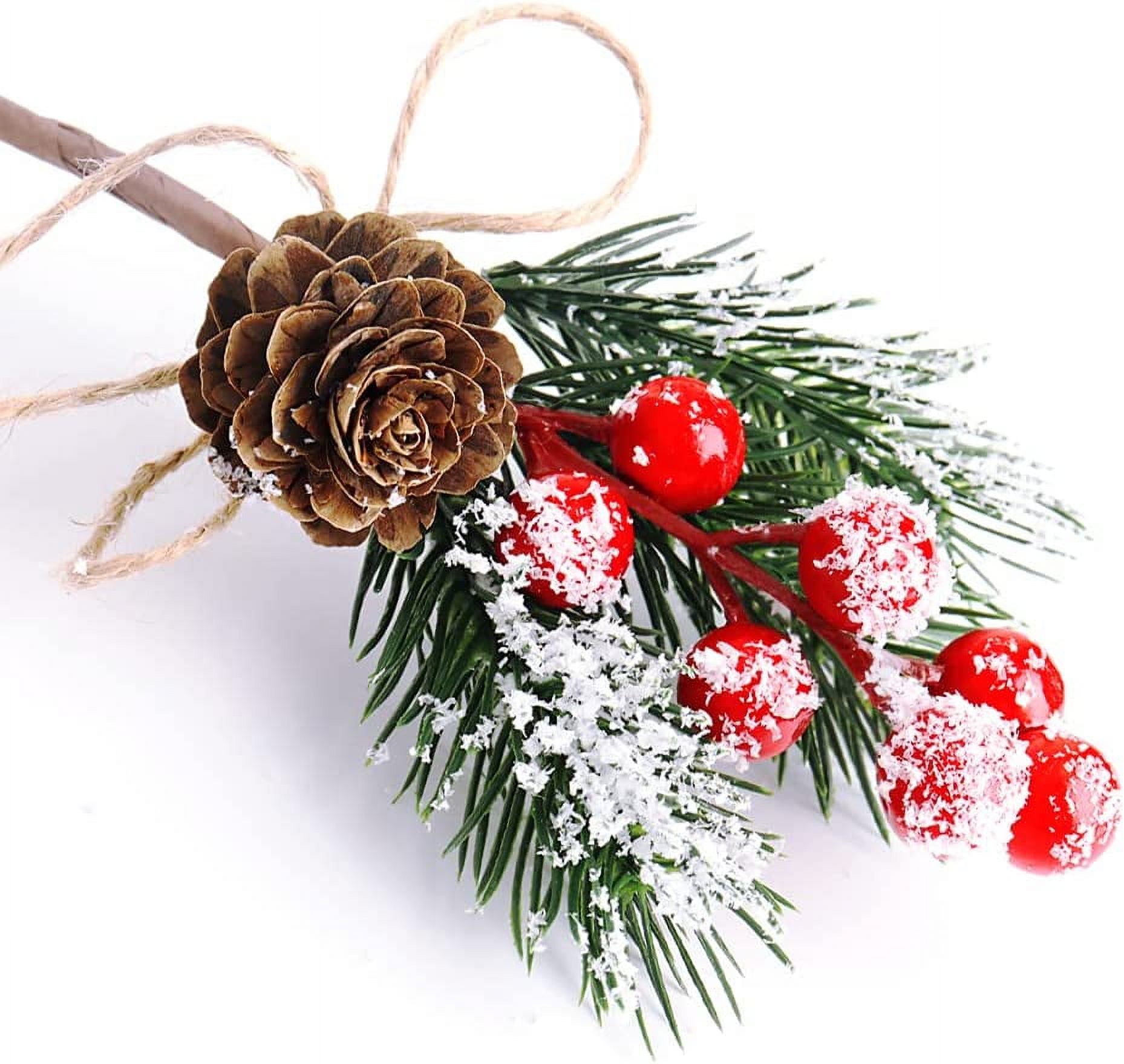 Zukuco Pine Cone Red Berry Picks Stems Crafts Branch Christmas Wreath ...