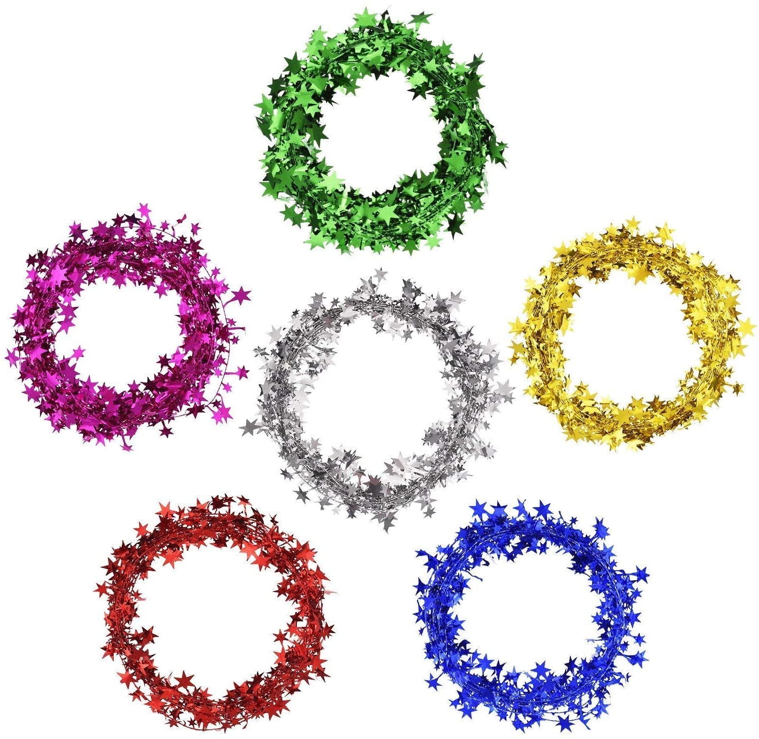 Zukuco Small Star Christmas Metallic Garland Wired Garland, 6 Colors 6 ...