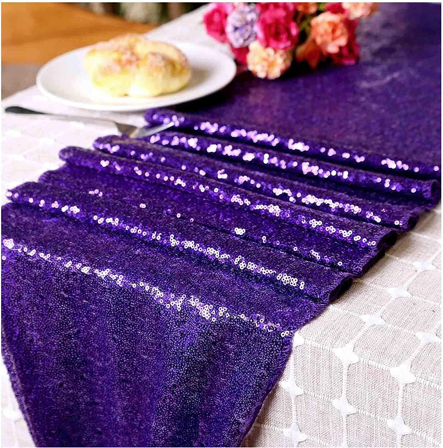 Zukuco Sparkly Table Runner Sequin Fabric Table Runner Rectangle 12x108 ...