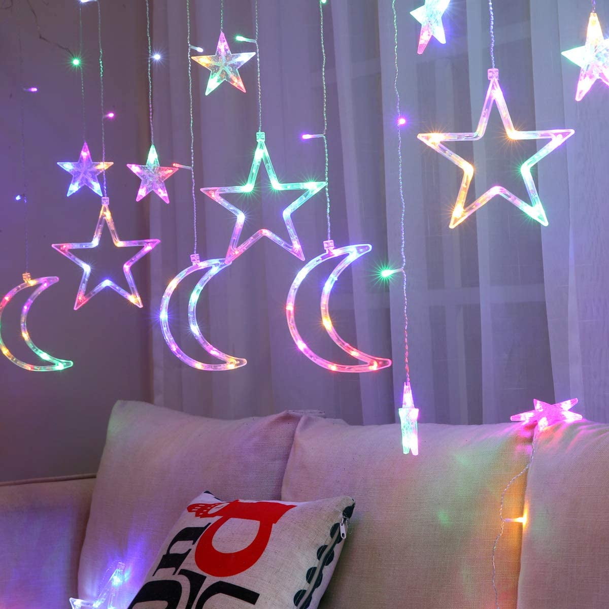 Zukuco Starry Curtain String Light Star Moon String Light Plug In ...