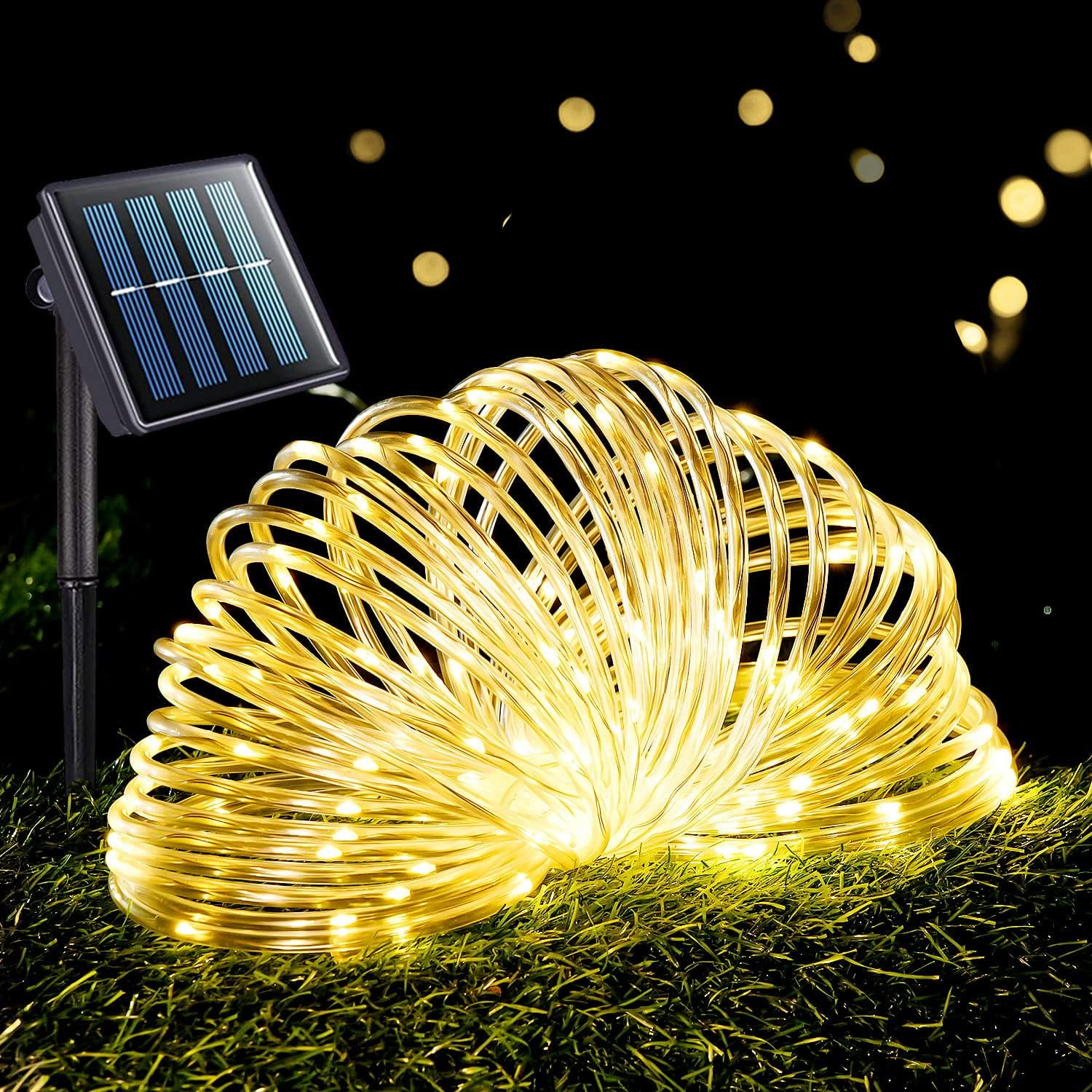 Zukuco Warm White Solar Rope Lights, 33 Ft 100 LED Rope Lights for ...