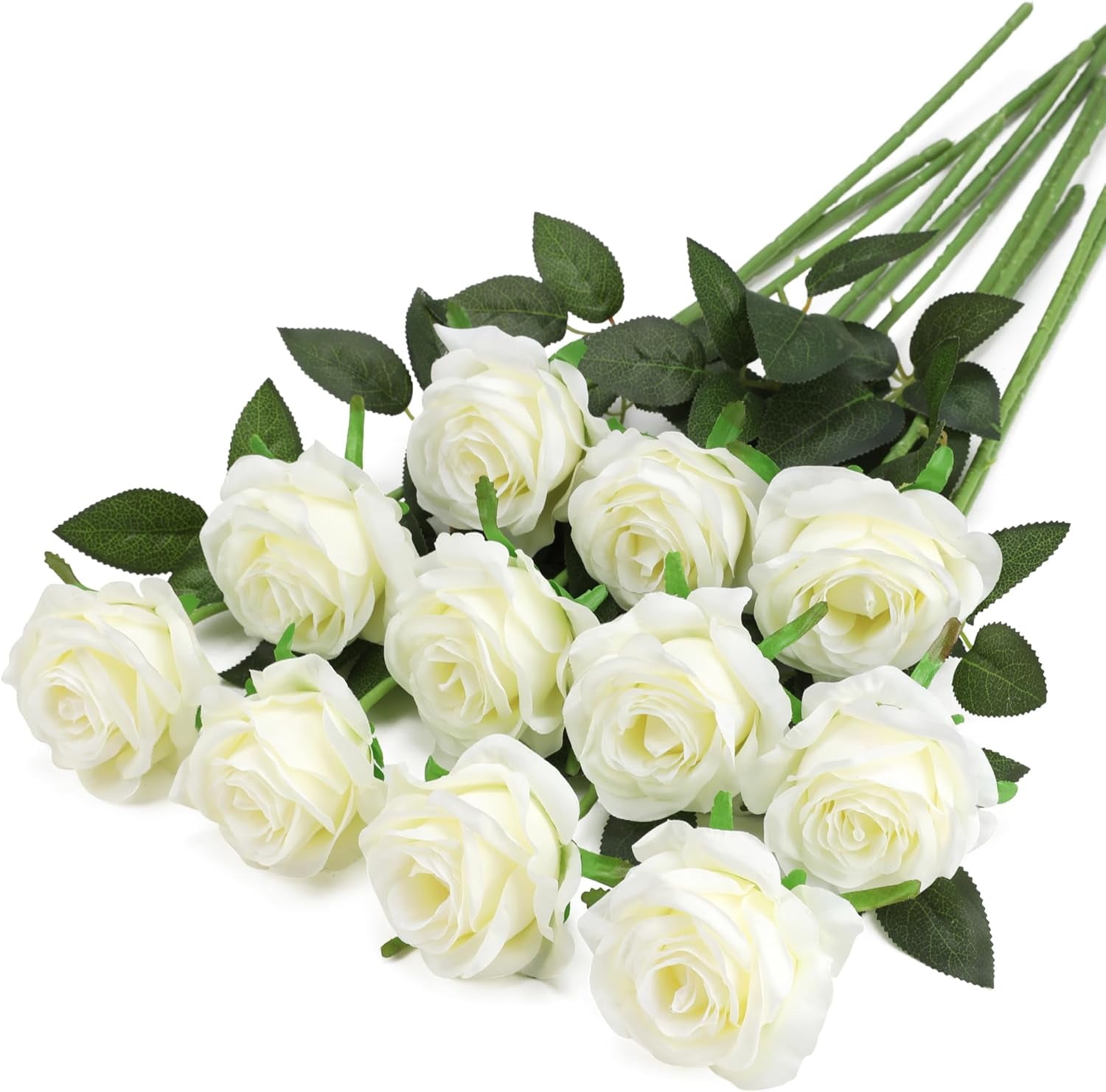 Zukuco White Fake Roses Artificial Flowers - 6 Pcs Fake Artificial ...