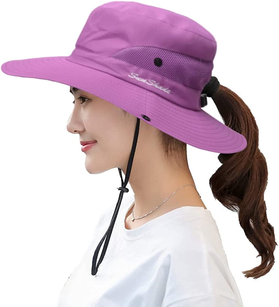 Zukuco Women Wide Brim Sun Hats UV Protection, Cooling Mesh Ponytail ...