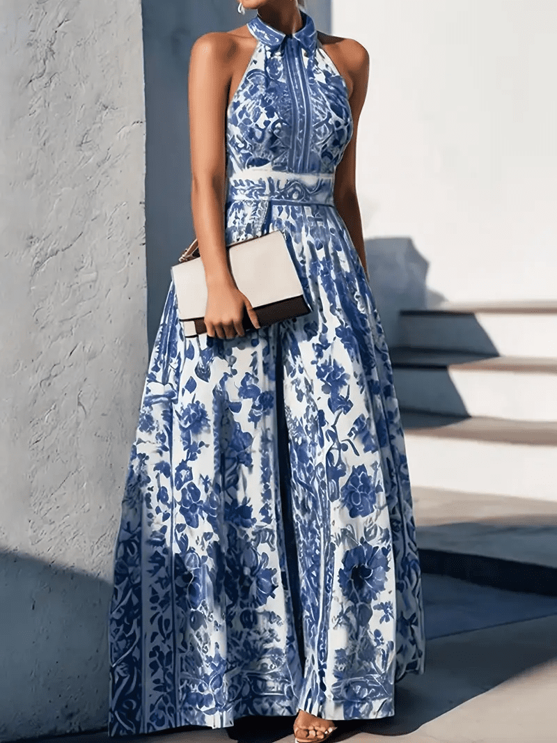 Zukuco Women's Floral Maxi Summer Dress Halter Neck Sleeveless Boho ...