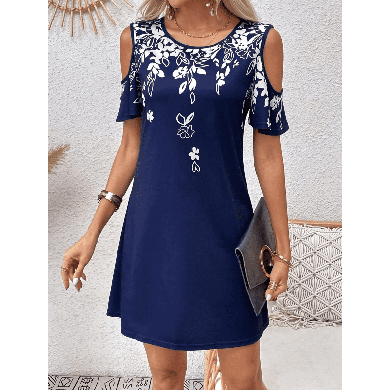 Zukuco Women's Summer Cold Shoulder Crew Neck Floral Print Dress Beach ...