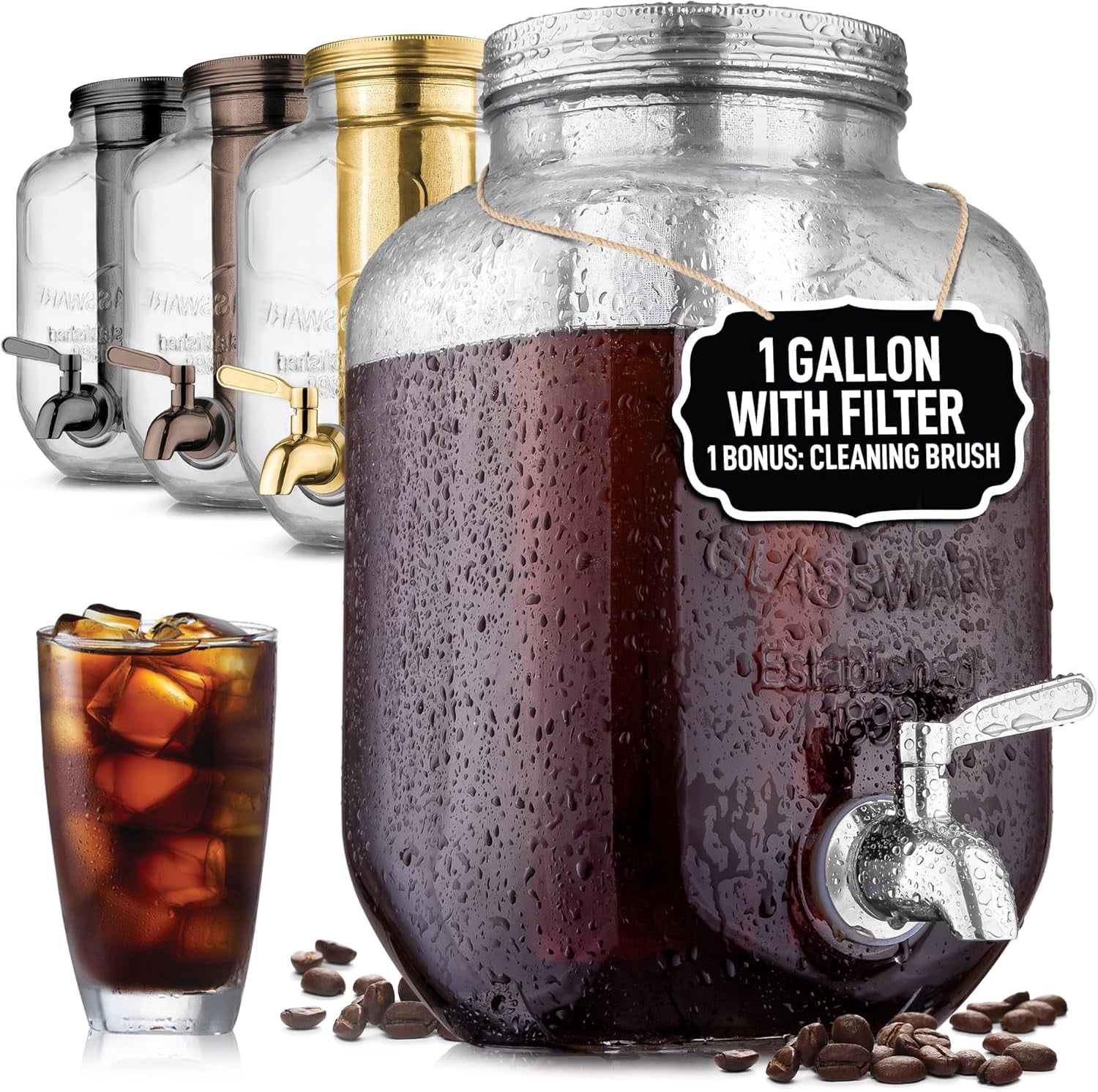 Zulay 1 Gallon Glass Drink Dispenser for Parties – with Spout Lid and ...