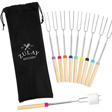 Best 12 PACKS 32" Marshmallow Roasting Sticks Set of 8 BBQ Skewers, Smores & Hot Dog Fork with ...