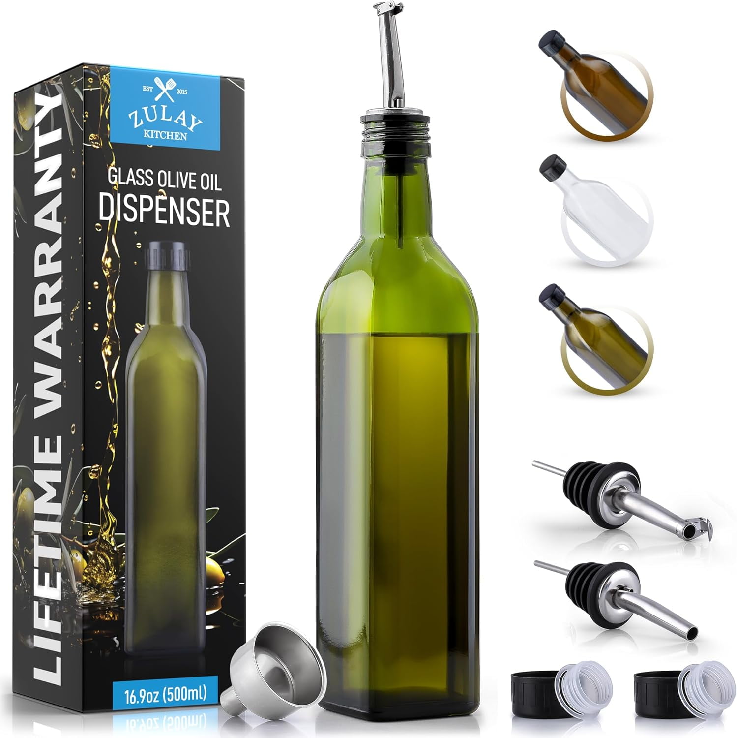 Zulay 17oz Olive Oil Dispenser Bottle – Glass Oil Cruet with Spout ...
