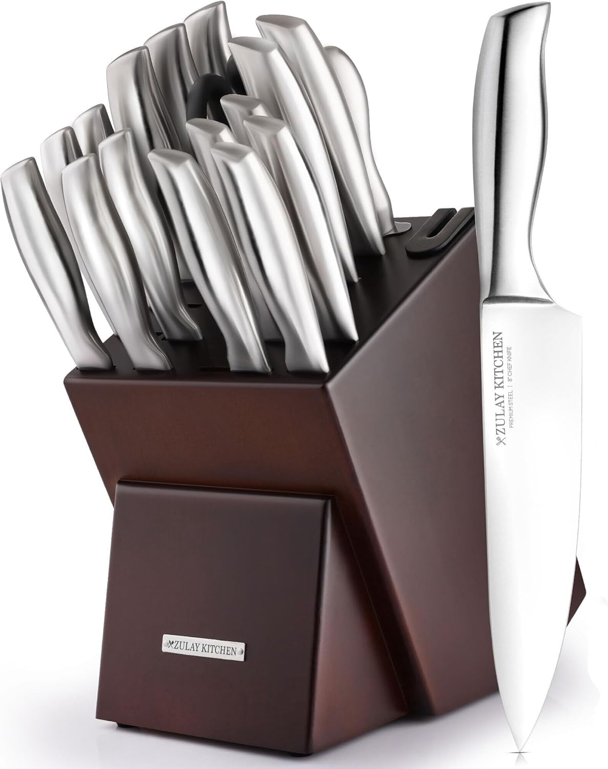 Zulay 18 Piece Stainless Steel Knife Set with Block and Sharpener ...