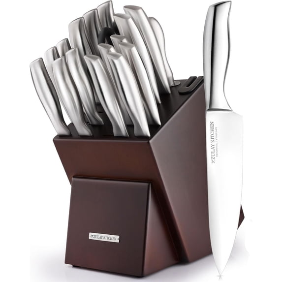 Zulay 18 Piece Stainless Steel Knife Set with Block and Sharpener ...