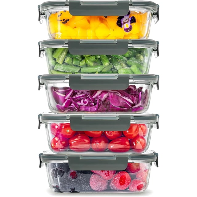 Zulay 5-Pack 36oz BPA-Free Borosilicate Glass Food Storage Containers ...