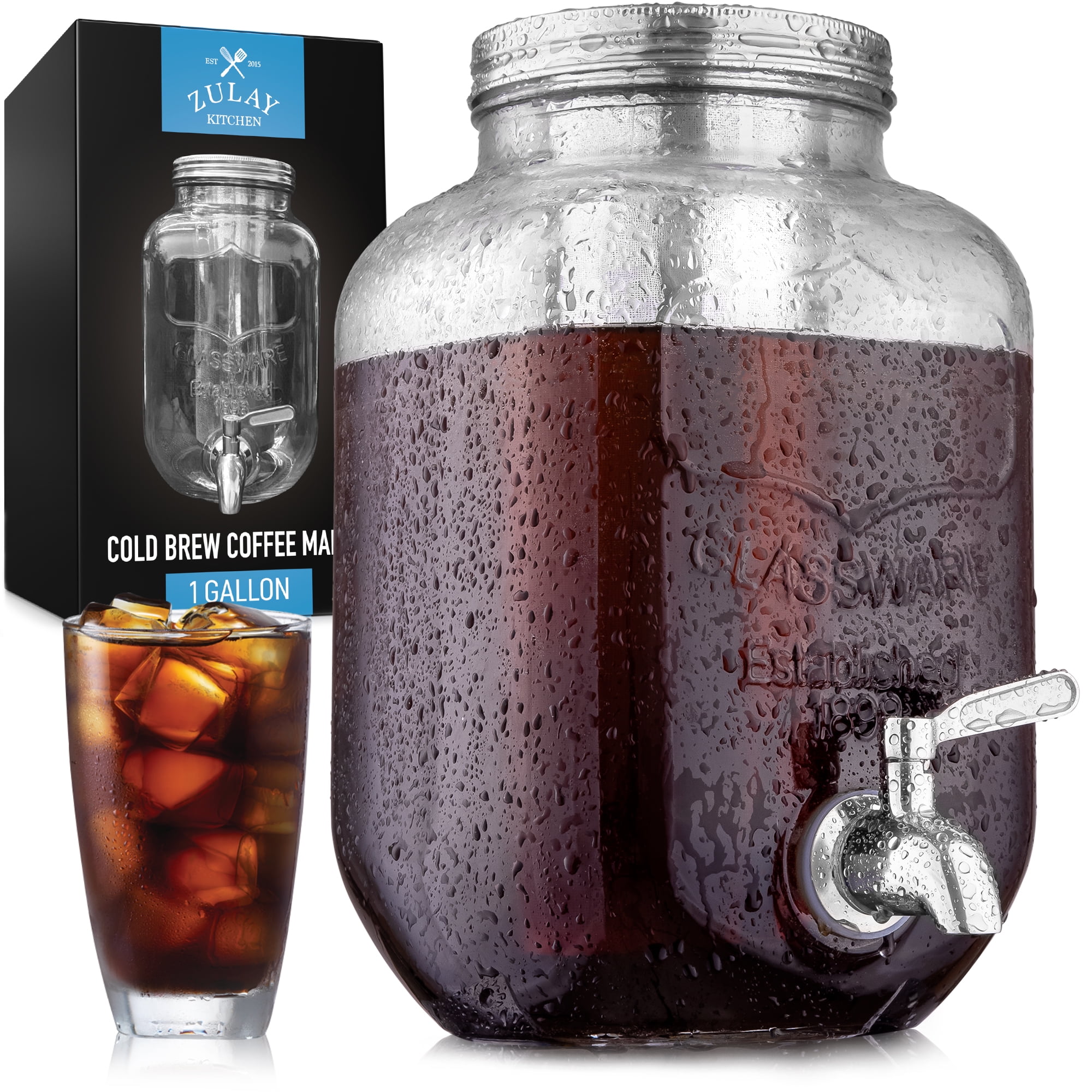 Zulay Kitchen 1 Gallon Cold Brew Coffee Brewer with Thick Glass ...
