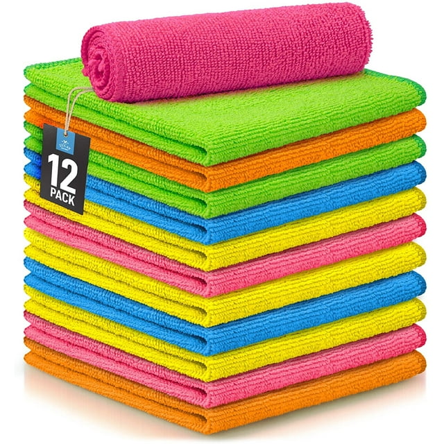 Zulay Kitchen 12 Pack Microfiber Cleaning Cloth - 12x12 inch Polyester ...