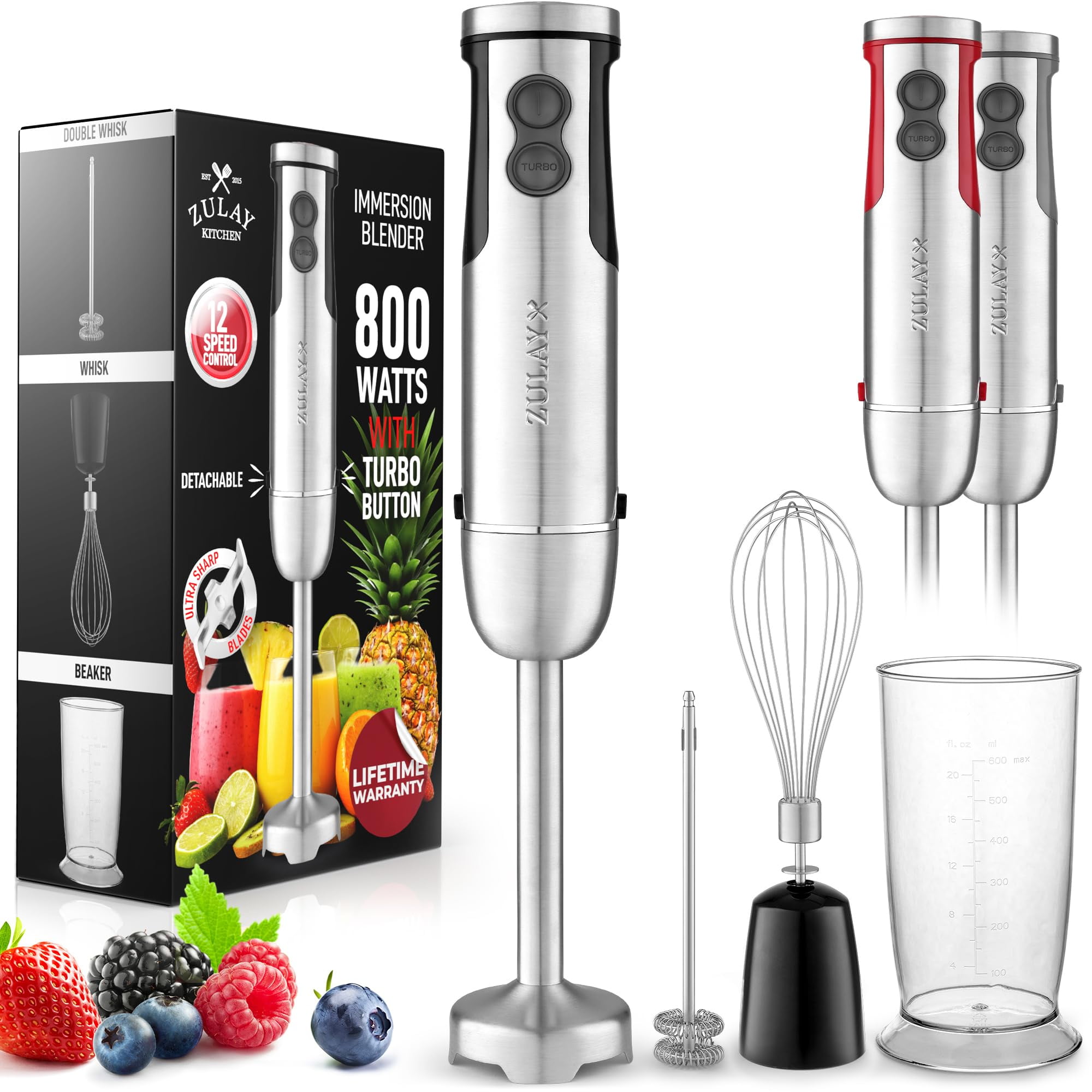Zulay Kitchen 12-Speed Corded Electric Immersion Blender With Whisk ...