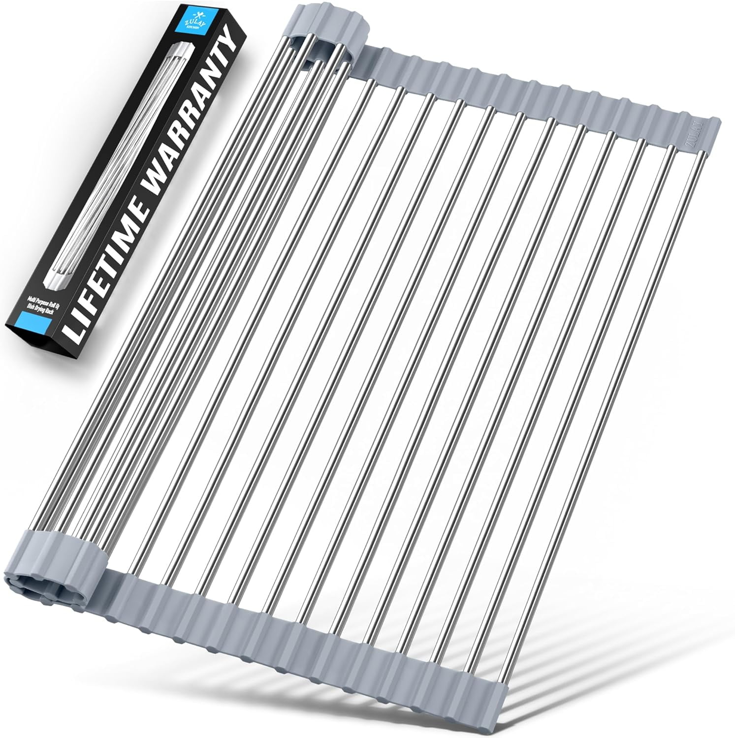 Zulay Kitchen 17.5” x 12” Roll Up Dish Drying Rack - Stainless Steel ...