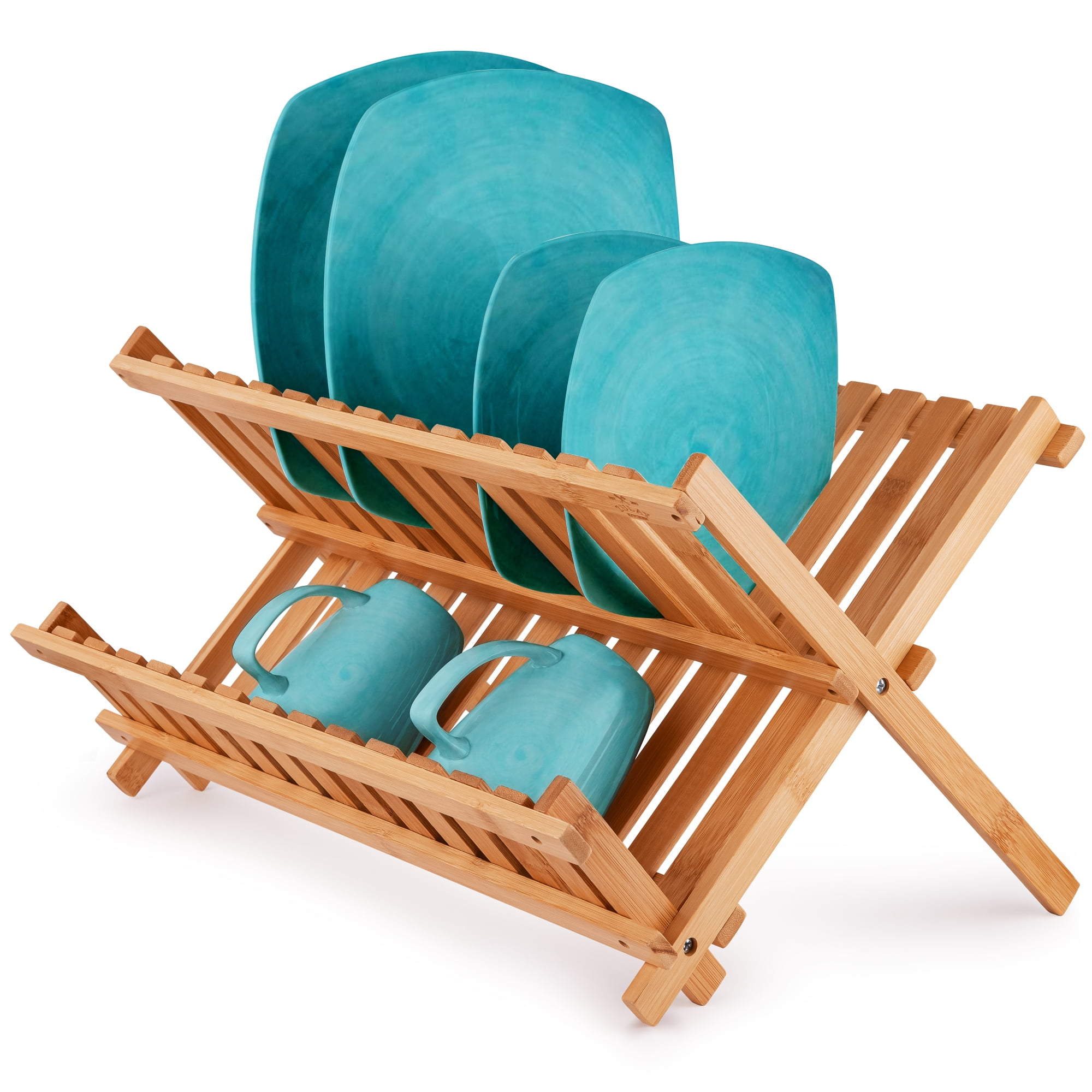 Zulay 2-Tier Wooden Bamboo Dish Rack & Flatware Holder - Collapsible ...