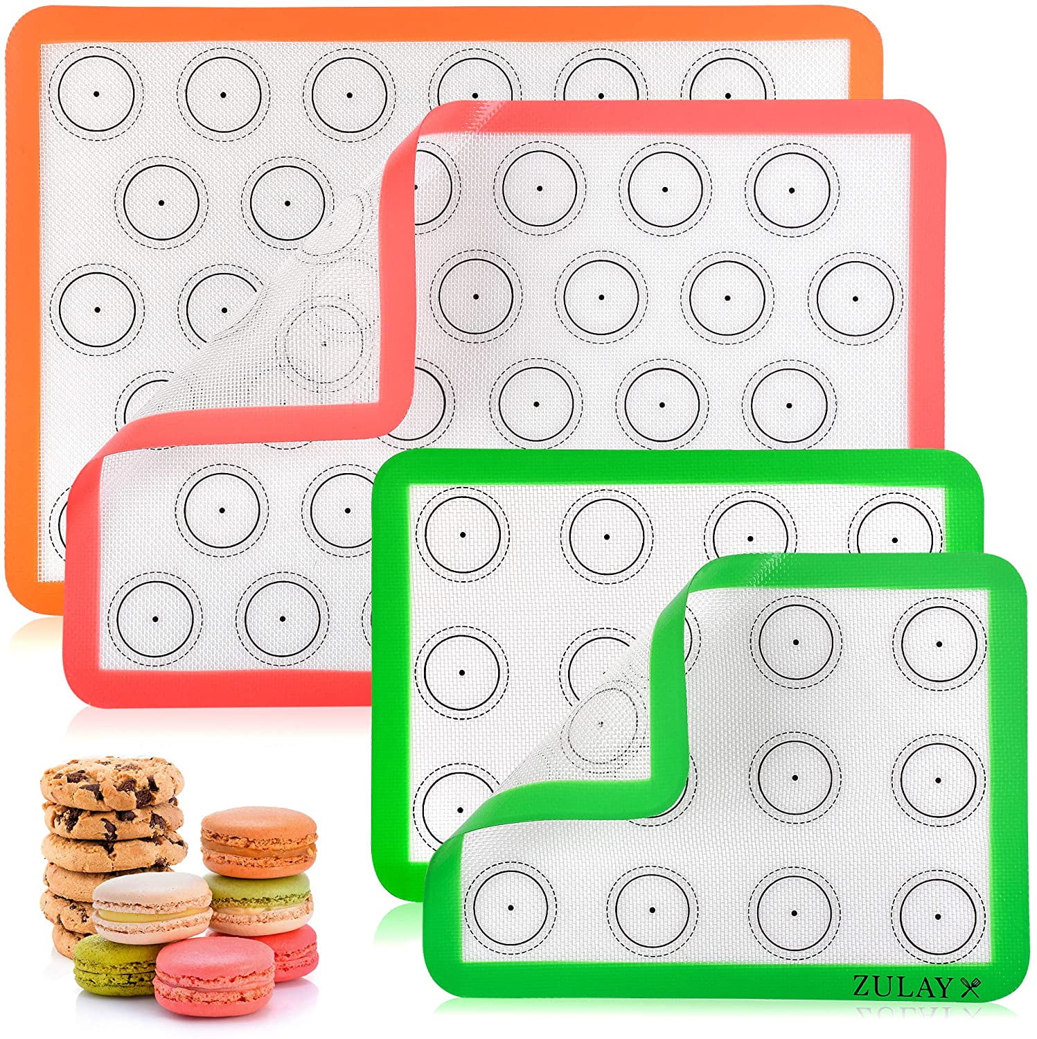 Zulay Kitchen 4 Piece Set Silicone Macaron Baking Mats - 2 Half Size ...