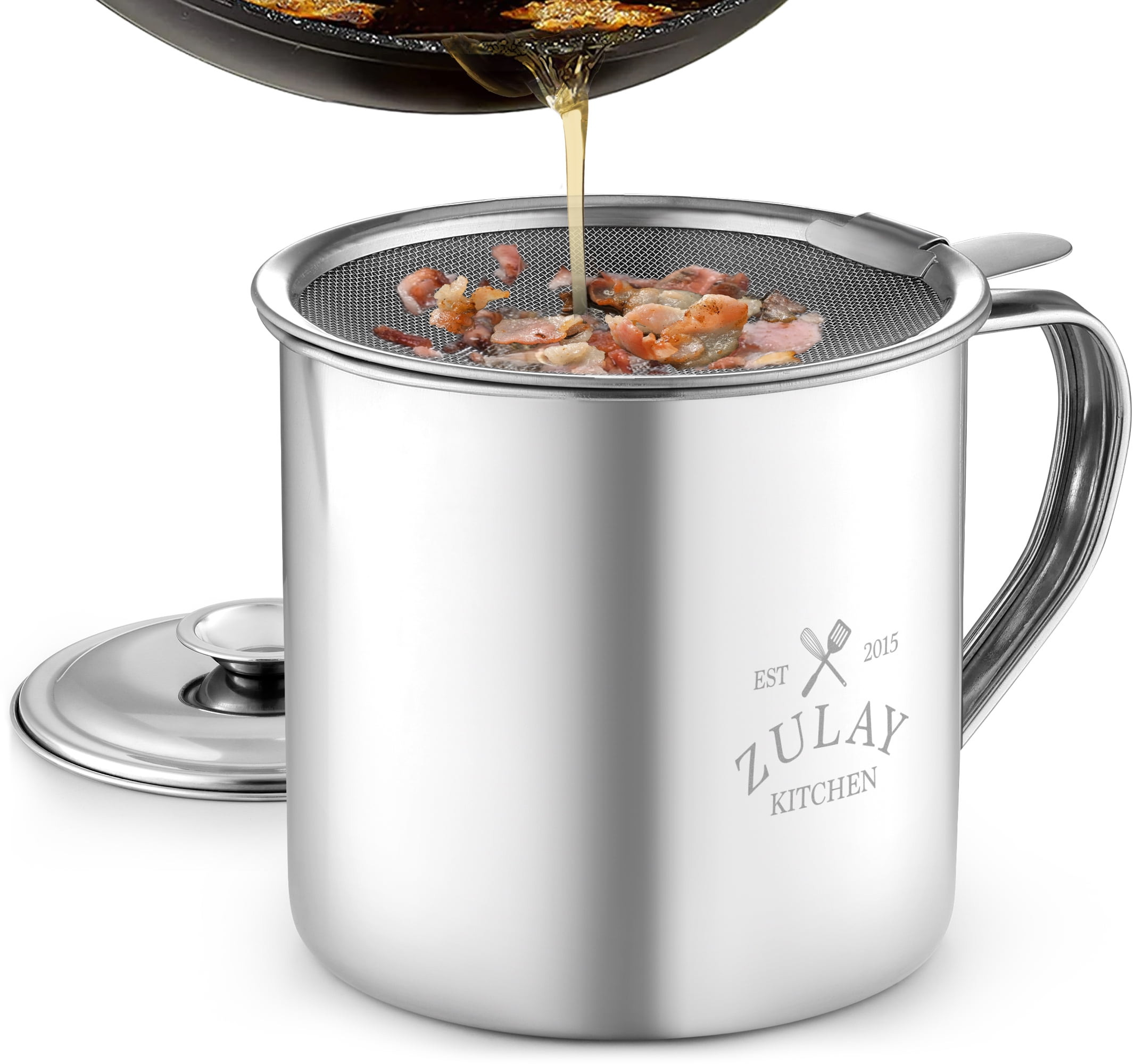 Zulay Kitchen Bacon Grease Keeper, Stainless Steel Grease Storage ...