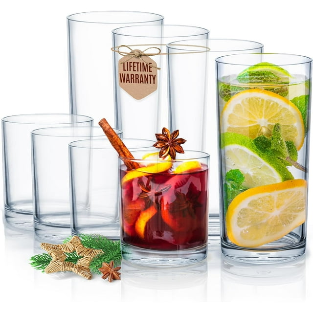 Zulay Kitchen Clear Plastic Drinking Glasses Acrylic Tumbler Drinkware ...