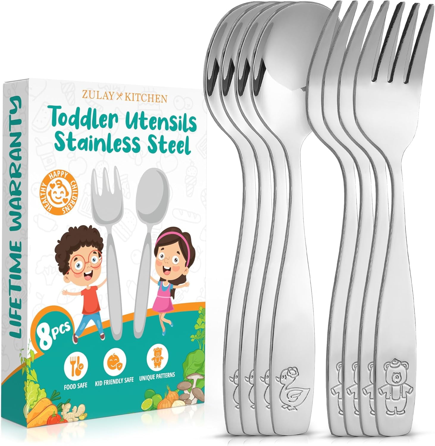 Zulay Kitchen Flatware Set Stainless Steel Spoons & Forks for Children ...