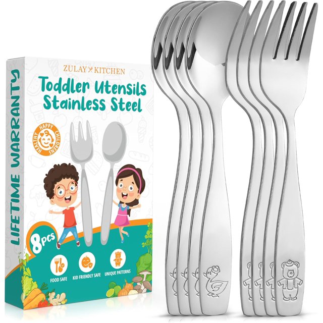 Zulay Kitchen Flatware Set Stainless Steel Spoons & Forks for Children ...