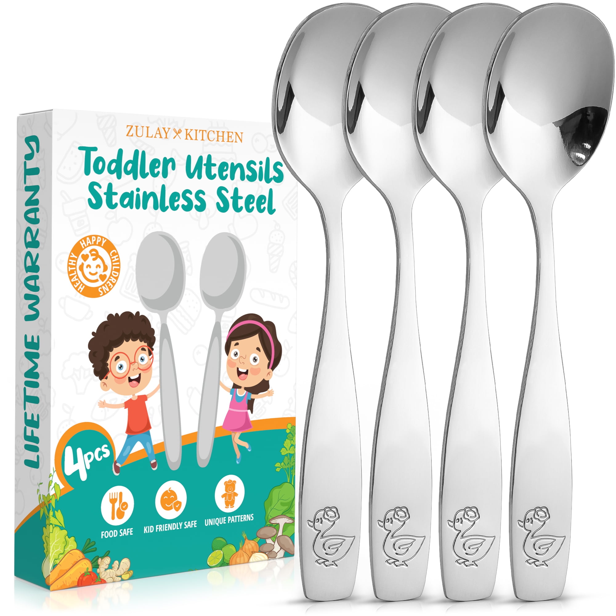 Zulay Kitchen Flatware Set Stainless Steel Spoons for Children - 4 ...