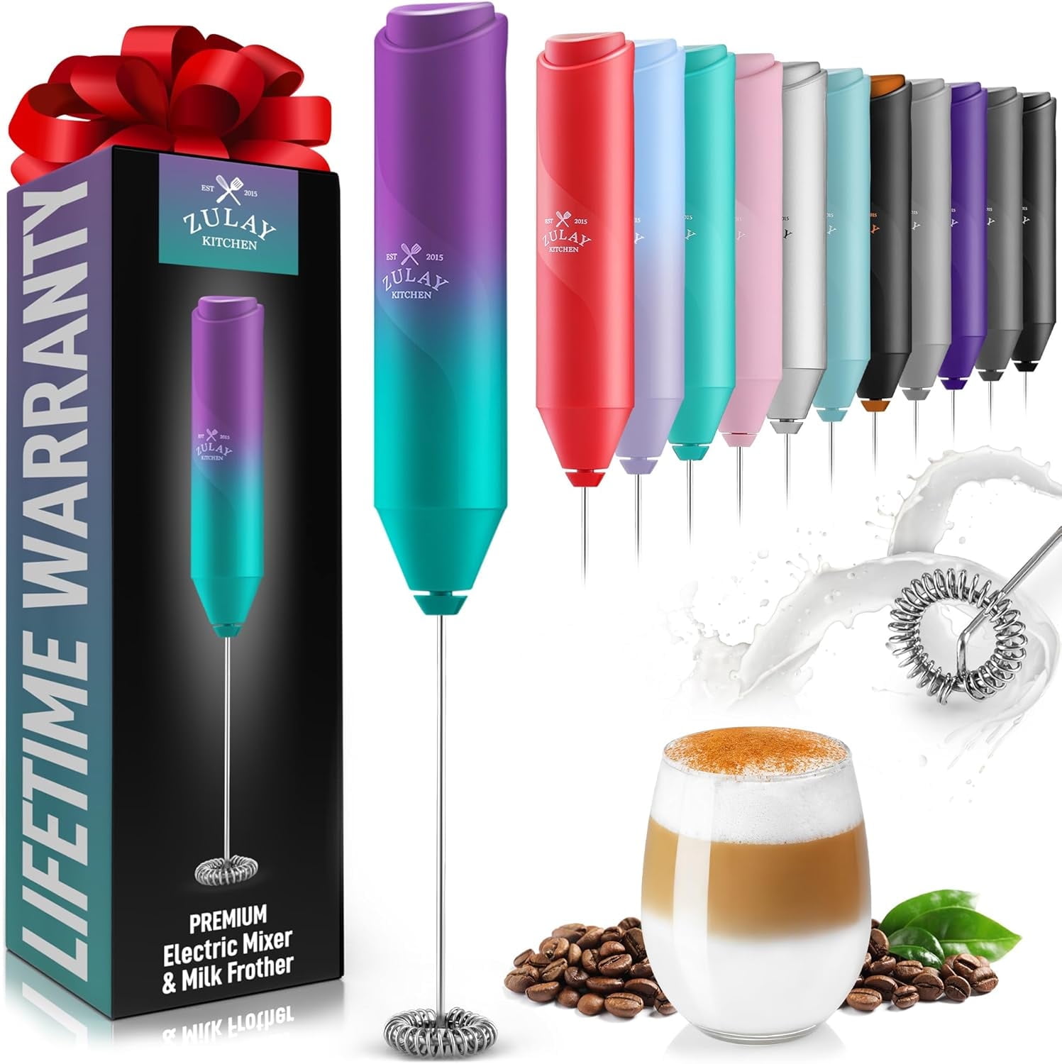 Zulay Kitchen Electric Milk Frother, Portable Handheld Whisk, Purple ...