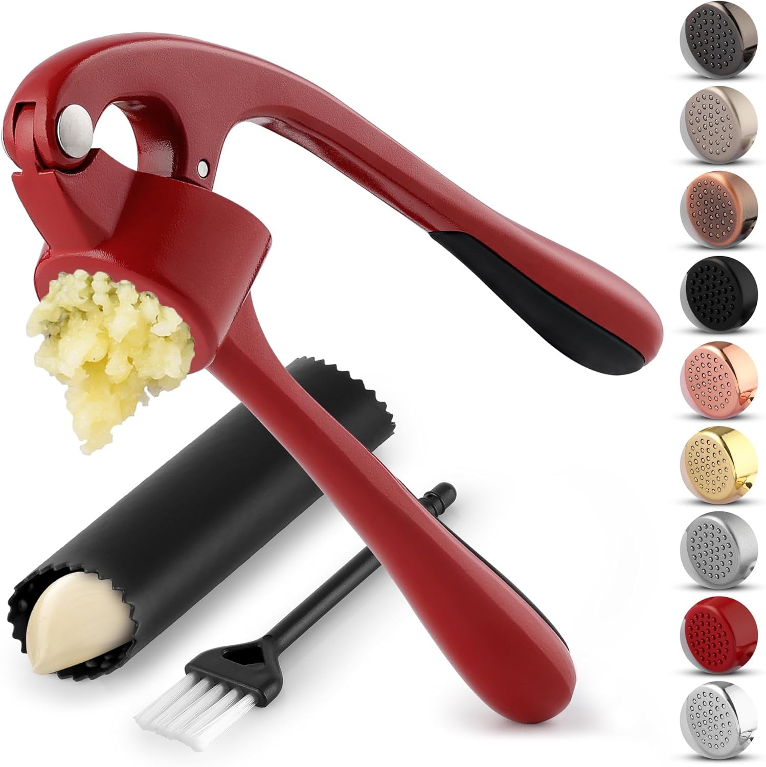 Zulay Kitchen Garlic Press Set, Easy to Squeeze Garlic Mincer with ...